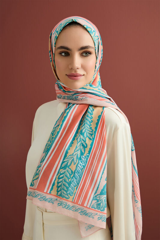 Ancient Flower Cotton Shawl Salmon