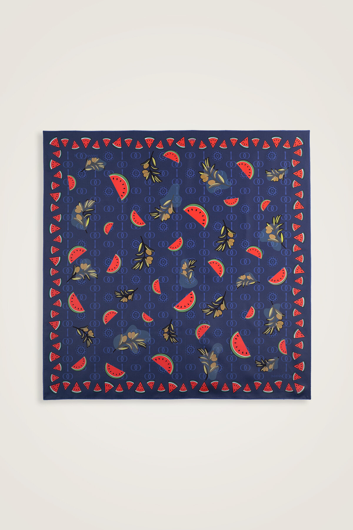 Watermelon Pattern Navy Blue Silk Twill Scarf